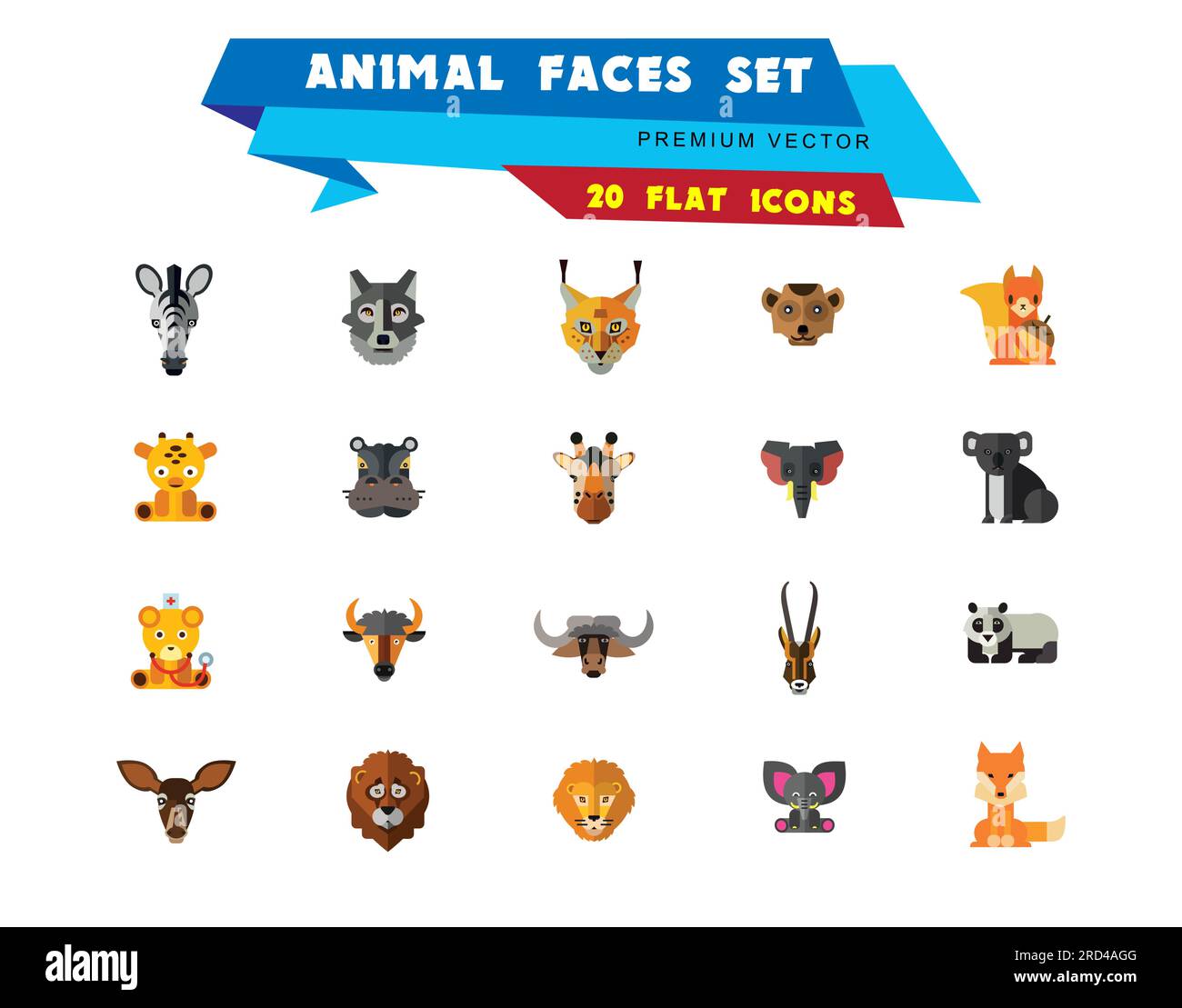 Animal Faces Icon Set Stock Vector Image & Art - Alamy