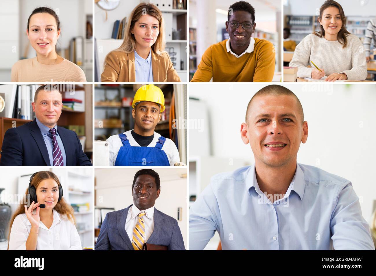 Collage of portraits of mixed age group of focused business ...