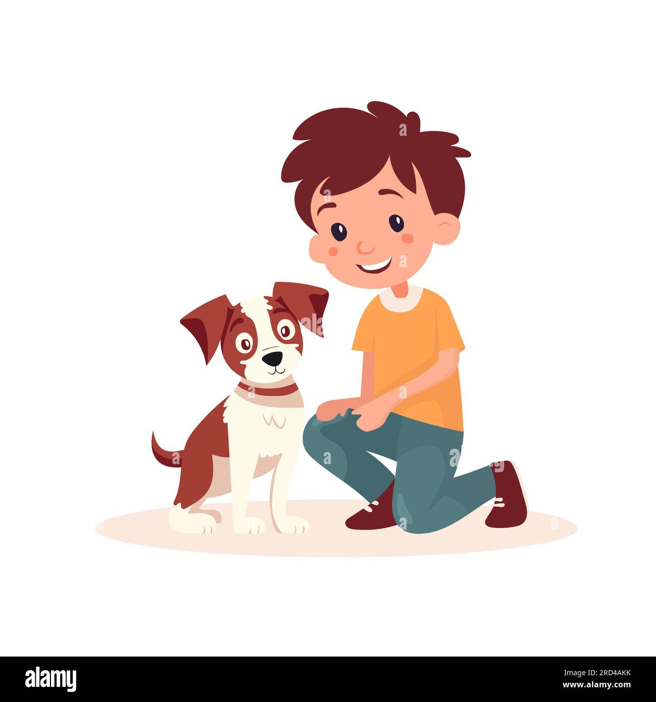 Boy and dog lovely cartoon character. Vector illustration. Isolated on ...