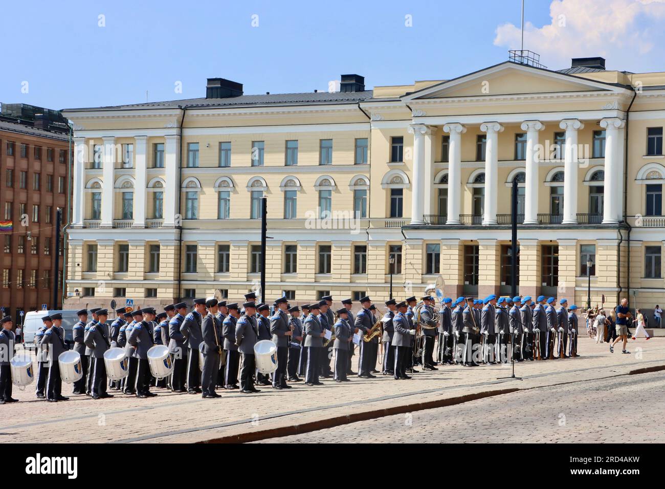 Army orchestra performing and parading on Senaatintori in front of ...
