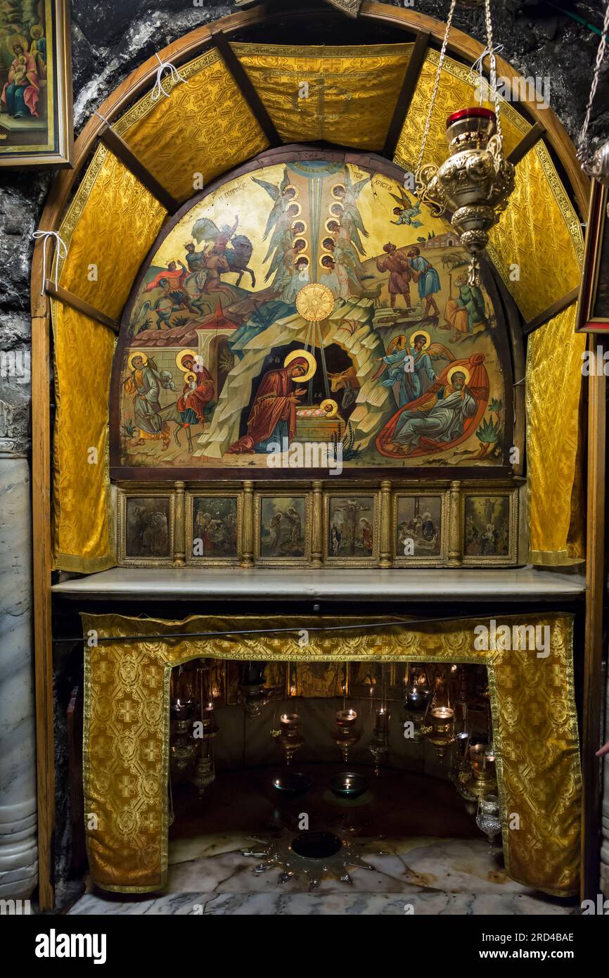 Altar of the Nativity in the Church of the Nativity of Bethlehem Stock ...