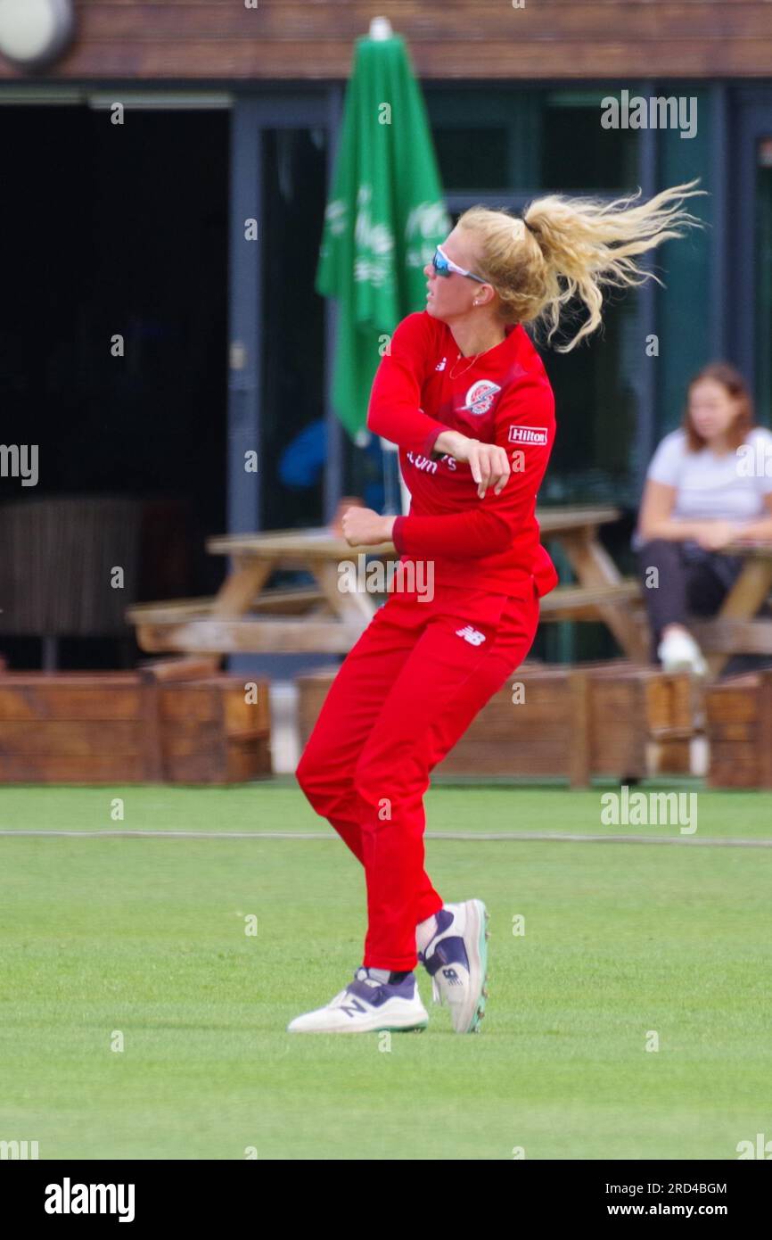 York, 11 July 2023. Laura Jackson fielding for Thunder against Northern ...