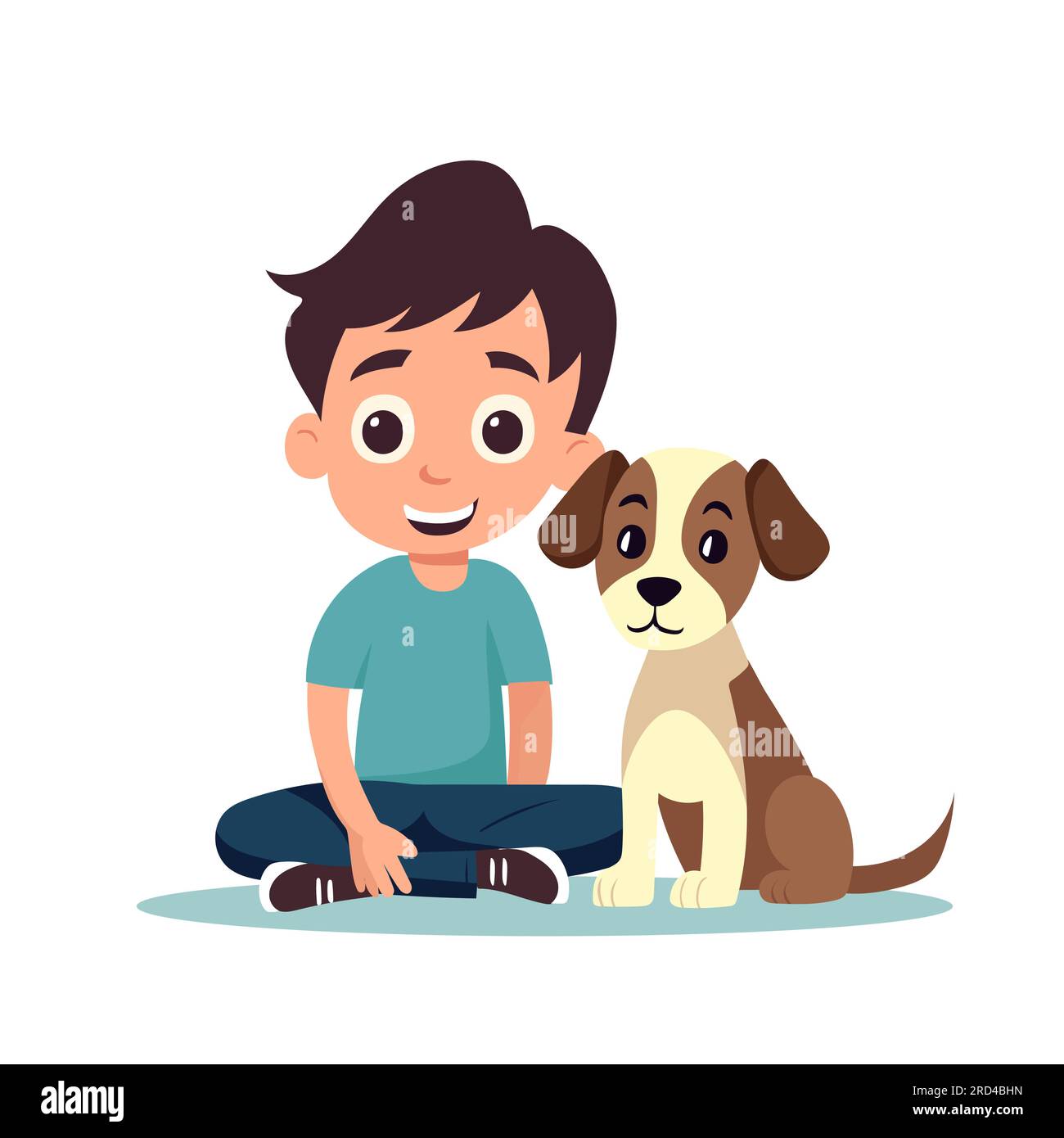 Boy and dog lovely cartoon character. Vector illustration. Isolated on ...