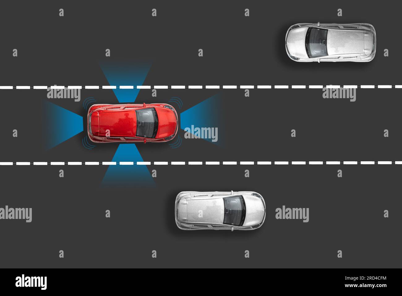car with distance sensors in flow top view. 3d rendering Stock Photo ...