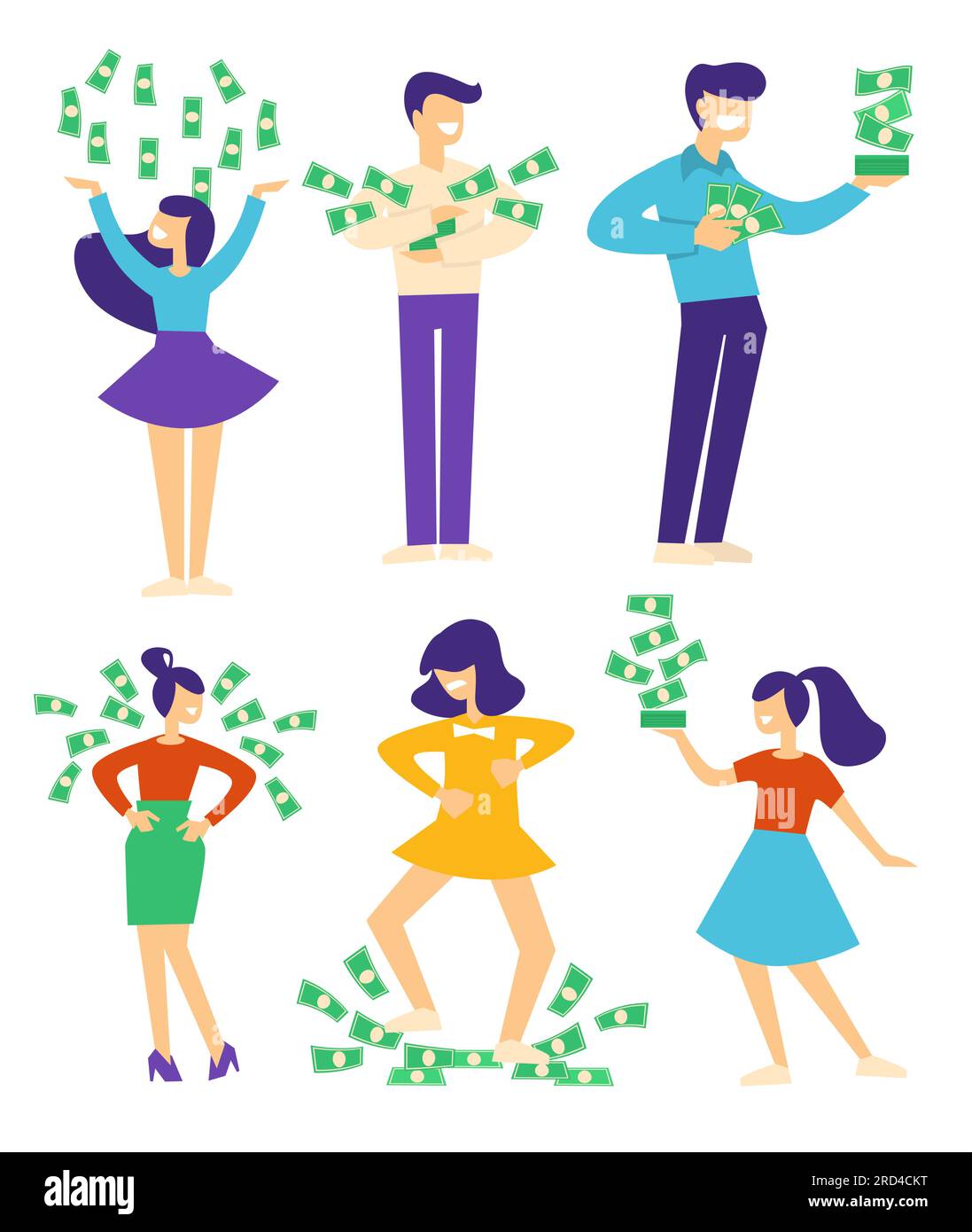 People with pile of money, characters trowing banknotes Stock Vector ...