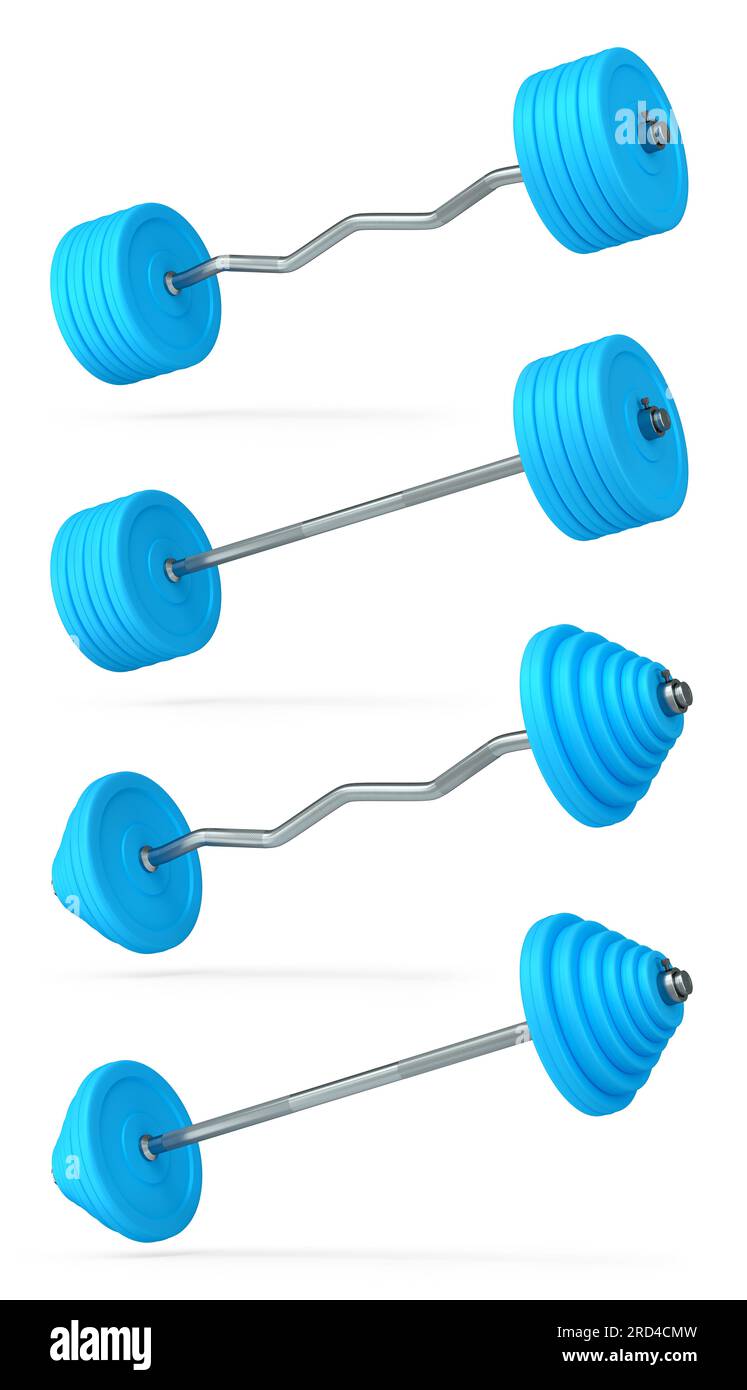 Set of metal barbell with rubber disks shaped handle isolated on white ...