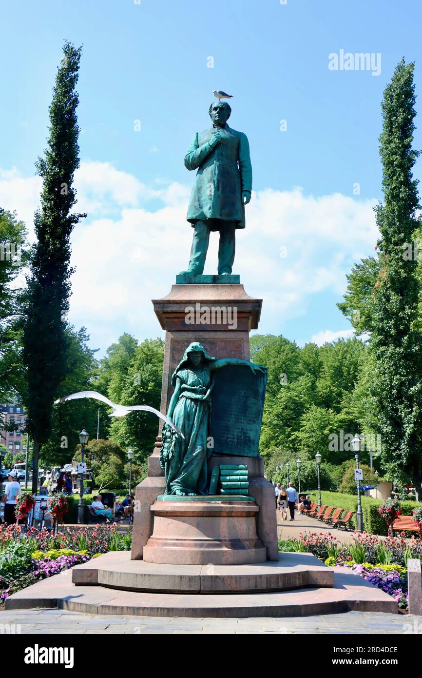 The statue of Johan Ludvig Runeberg, national poet of Finland, in ...
