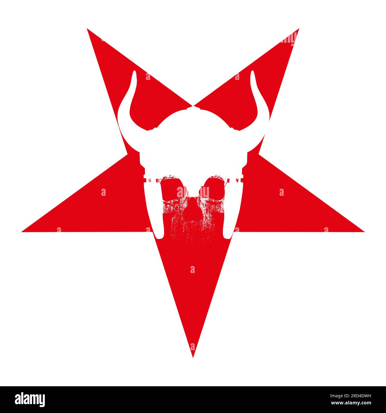T-shirt design of a red five-pointed star with a Viking skull. Vector ...