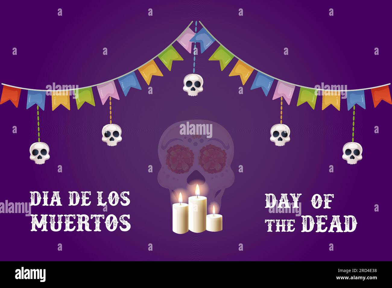 Day of the dead postcard. skull and candles , bread of the dead .Dia de ...