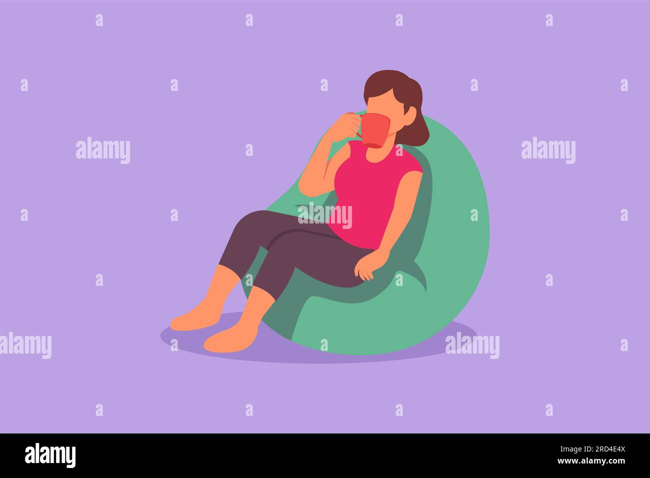Character flat drawing female relaxing in comfortable soft round chair ...