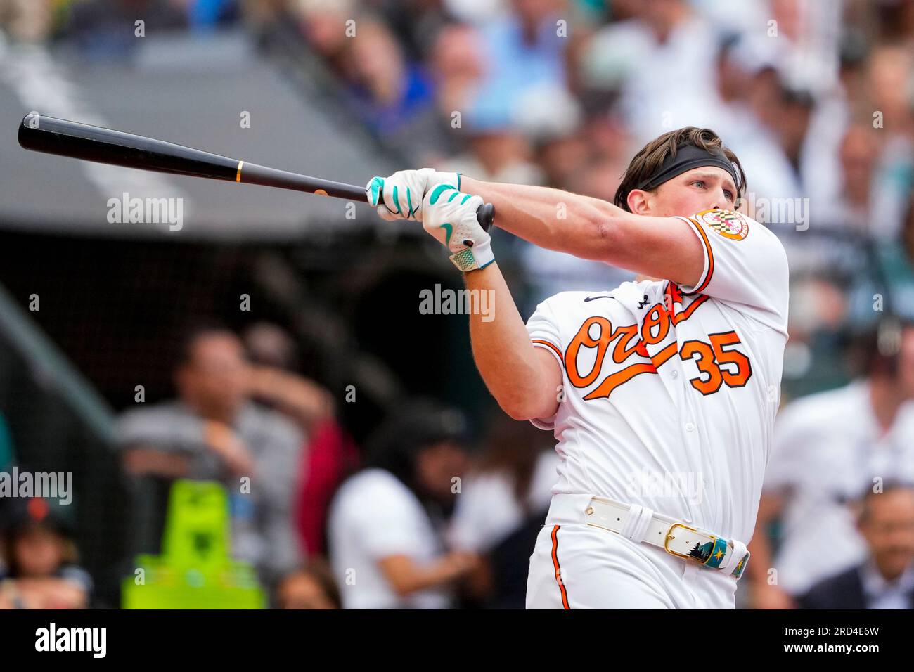 American League's Adley Rutschman, of the Baltimore Orioles, follows ...