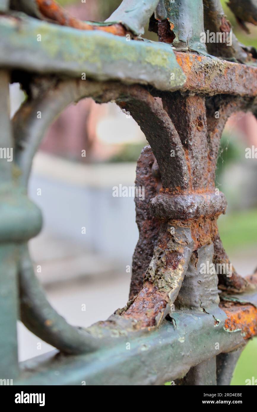 Close up of a circular part of a rusting and green fence Stock Photo ...