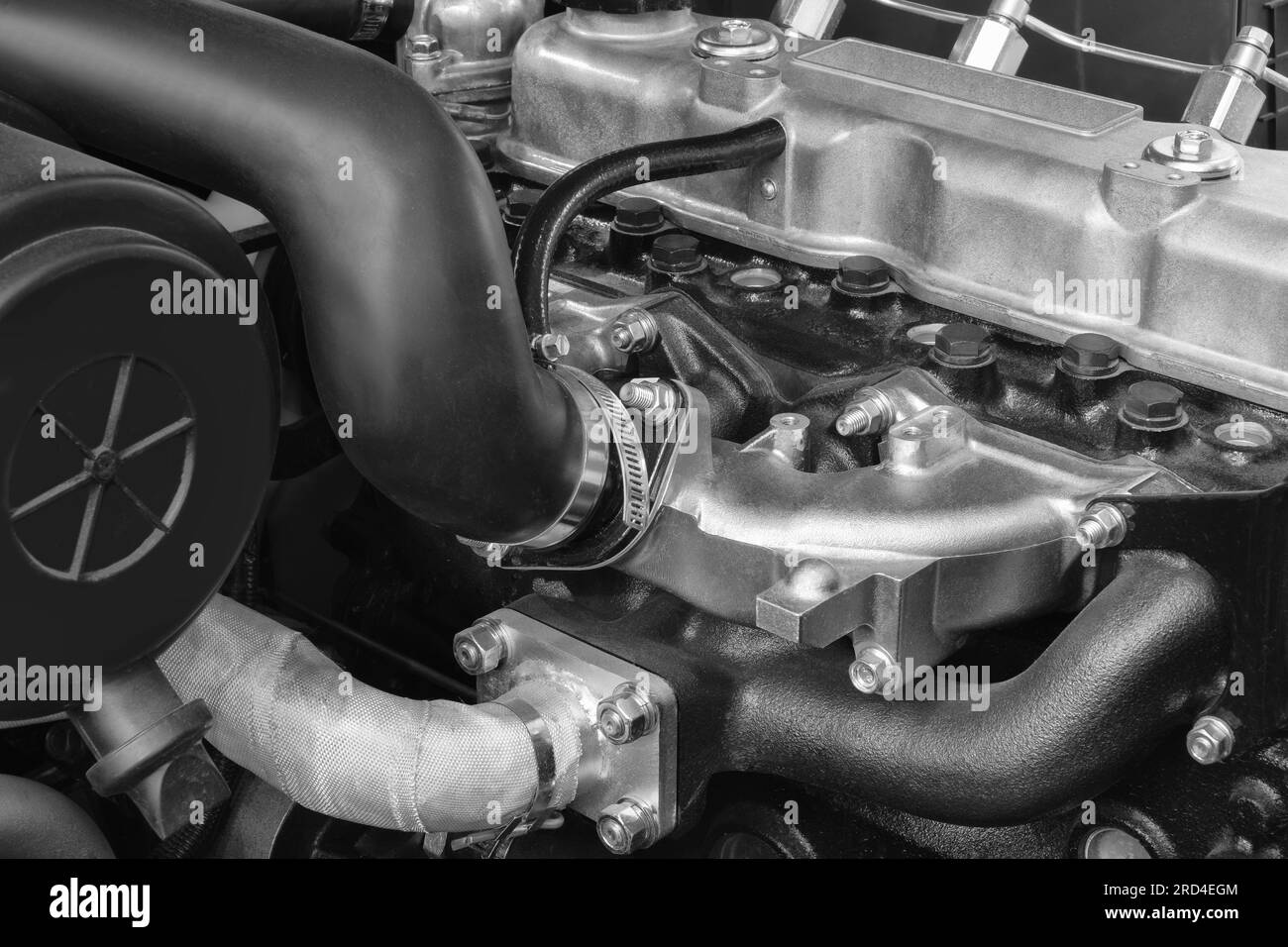 diesel engine. Fragment of a diesel motor close-up. Selective on the ...