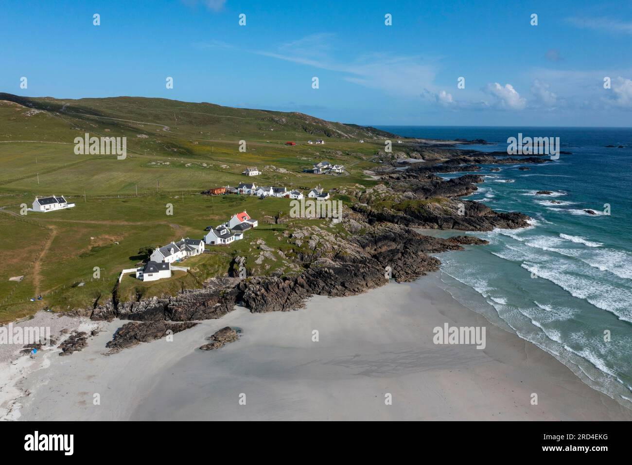 Aerial view of Balephuil bay, and Balephuil township, Isle of Tiree ...