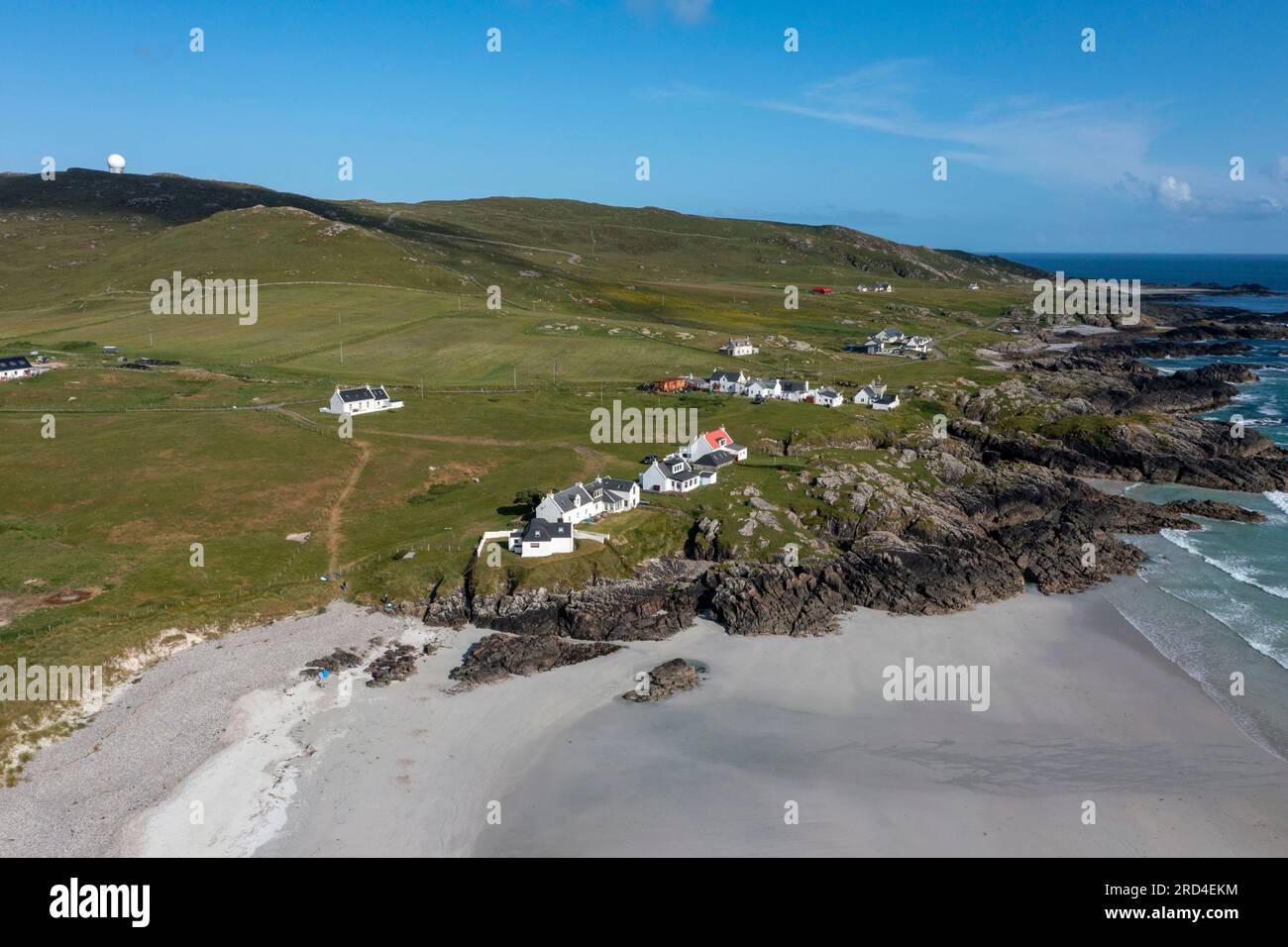 Aerial view of Balephuil bay, and Balephuil township, Isle of Tiree ...