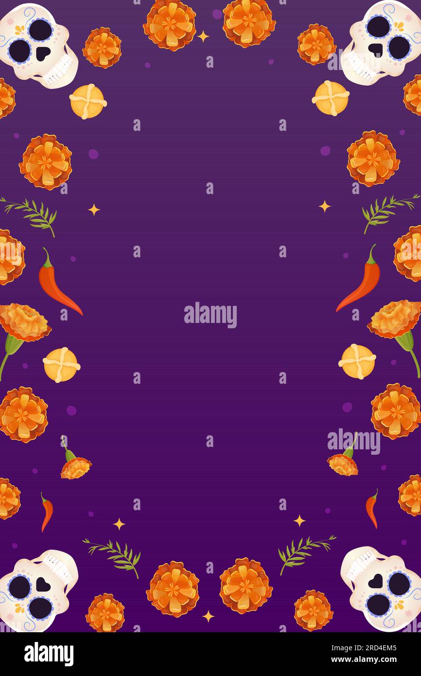 Day of the Dead frame skull and marigolds , bread of the dead .Dia de ...