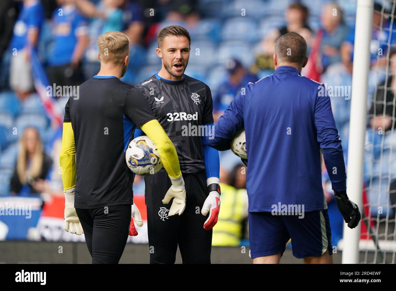 Rangers' Jack Butland (centre) interacts with Rangers' Robby McCrorie ...