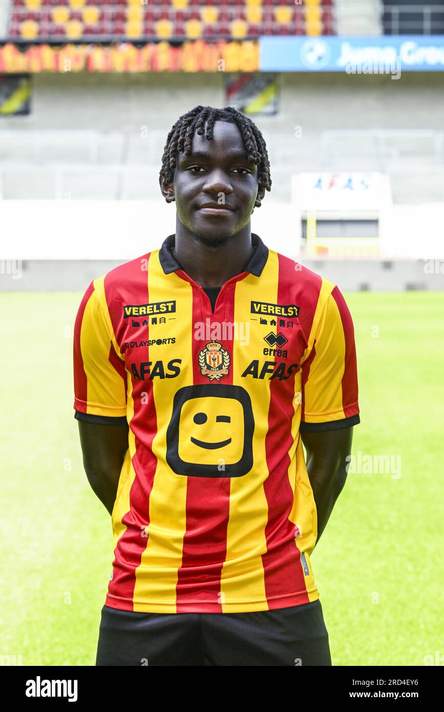 Mechelen, Belgium. 18th July, 2023. Mechelen's Frederic Soelle Soelle poses for a portrait ...