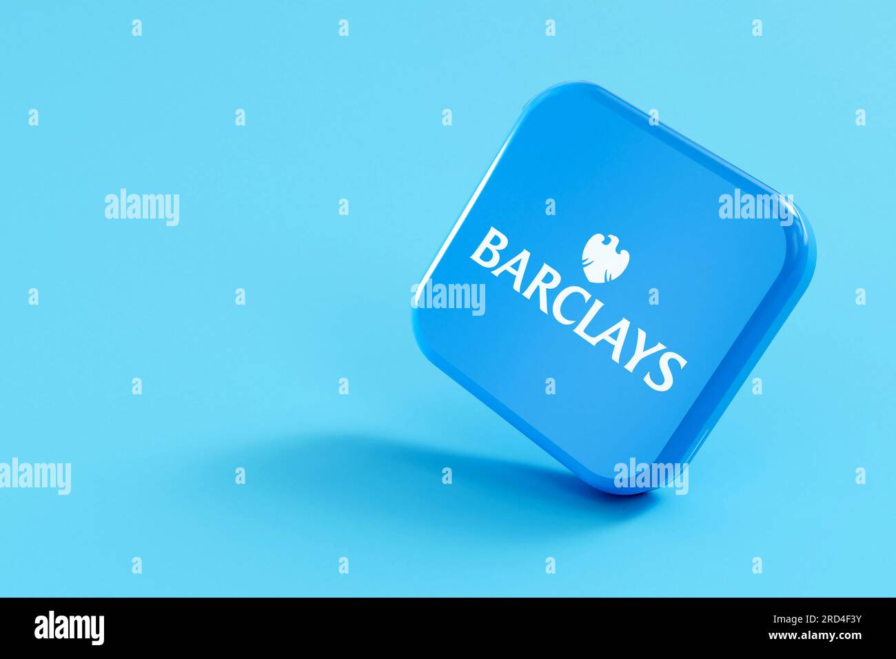 LONDON, UK - July 2023: Barclays bank blue and white company logo. 3D ...