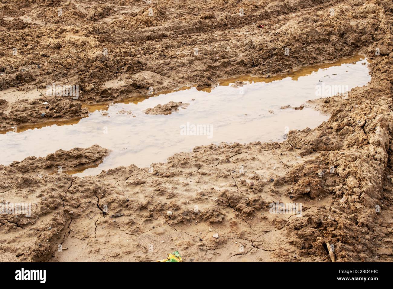 Mud and puddle on a sandy road close up Stock Photo - Alamy