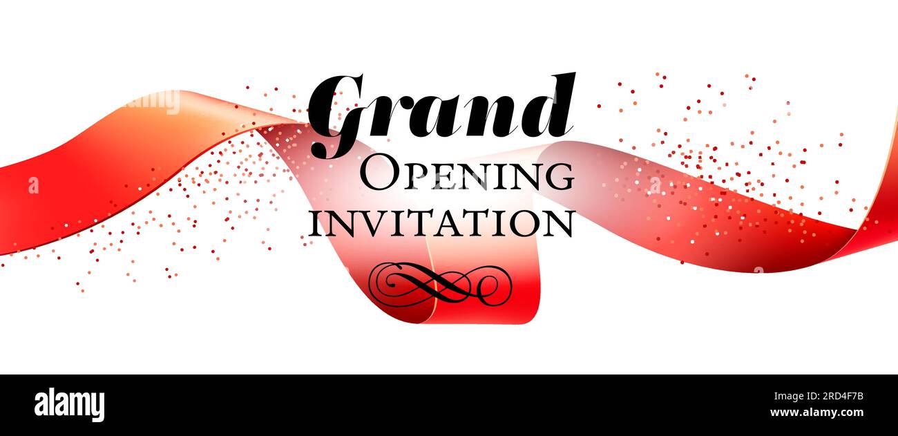 Grand opening invitation, banner design with red ribbon Stock Vector ...