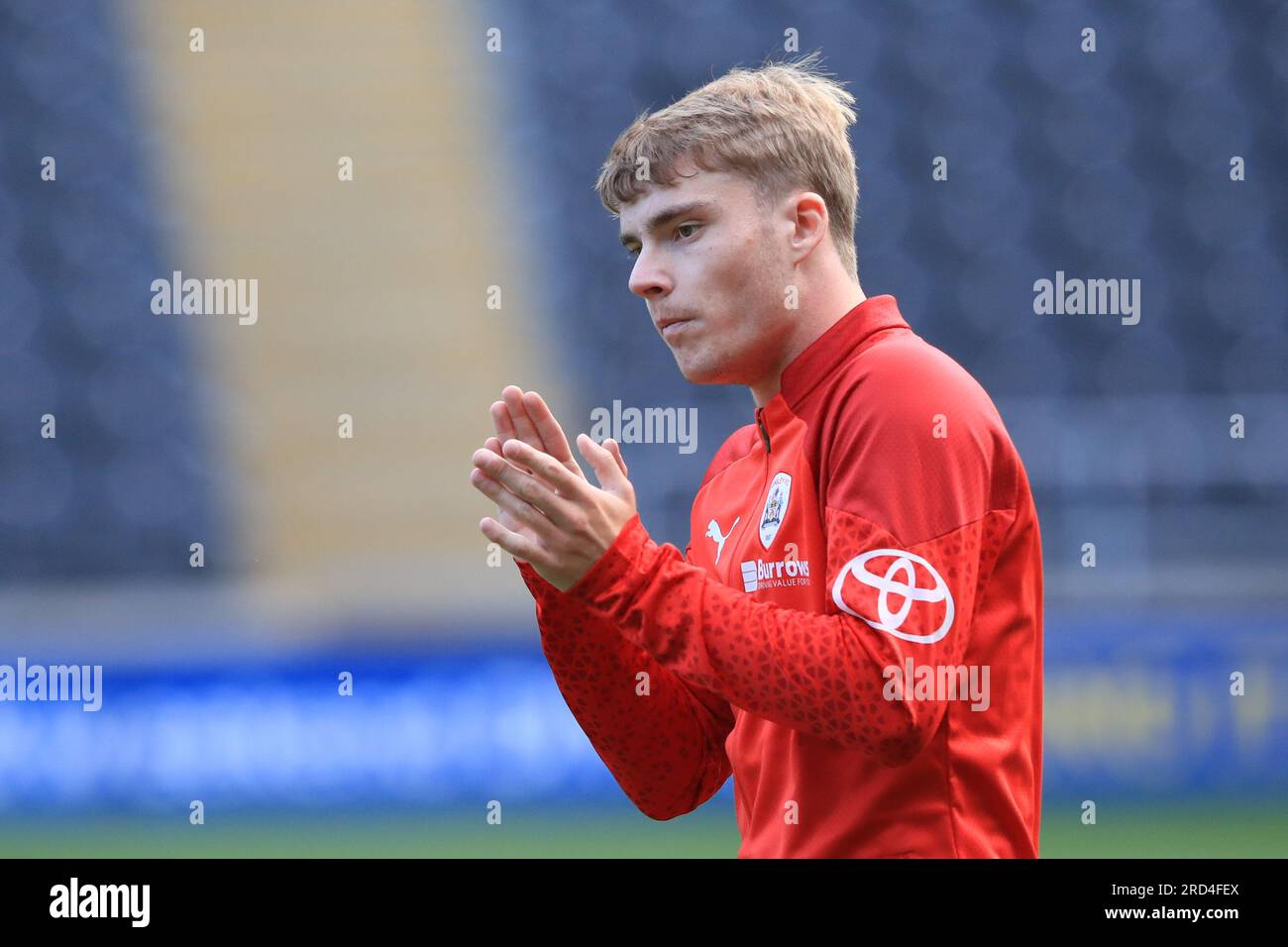 Luca Connell #48 of Barnsley in the pregame warmup session during the ...