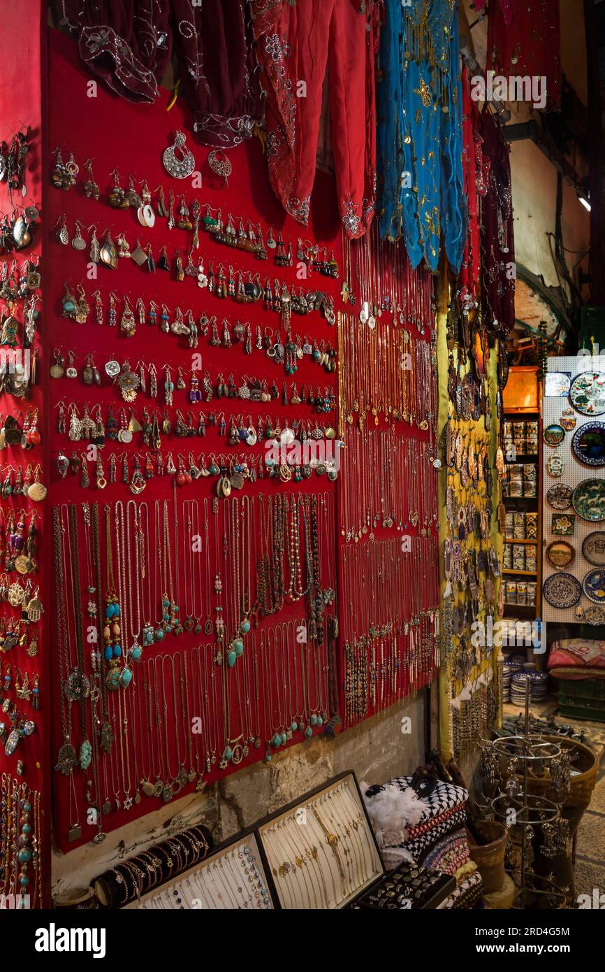 Vertical lateral view of a souvenirs' shop in the Three Markets, Muslim ...