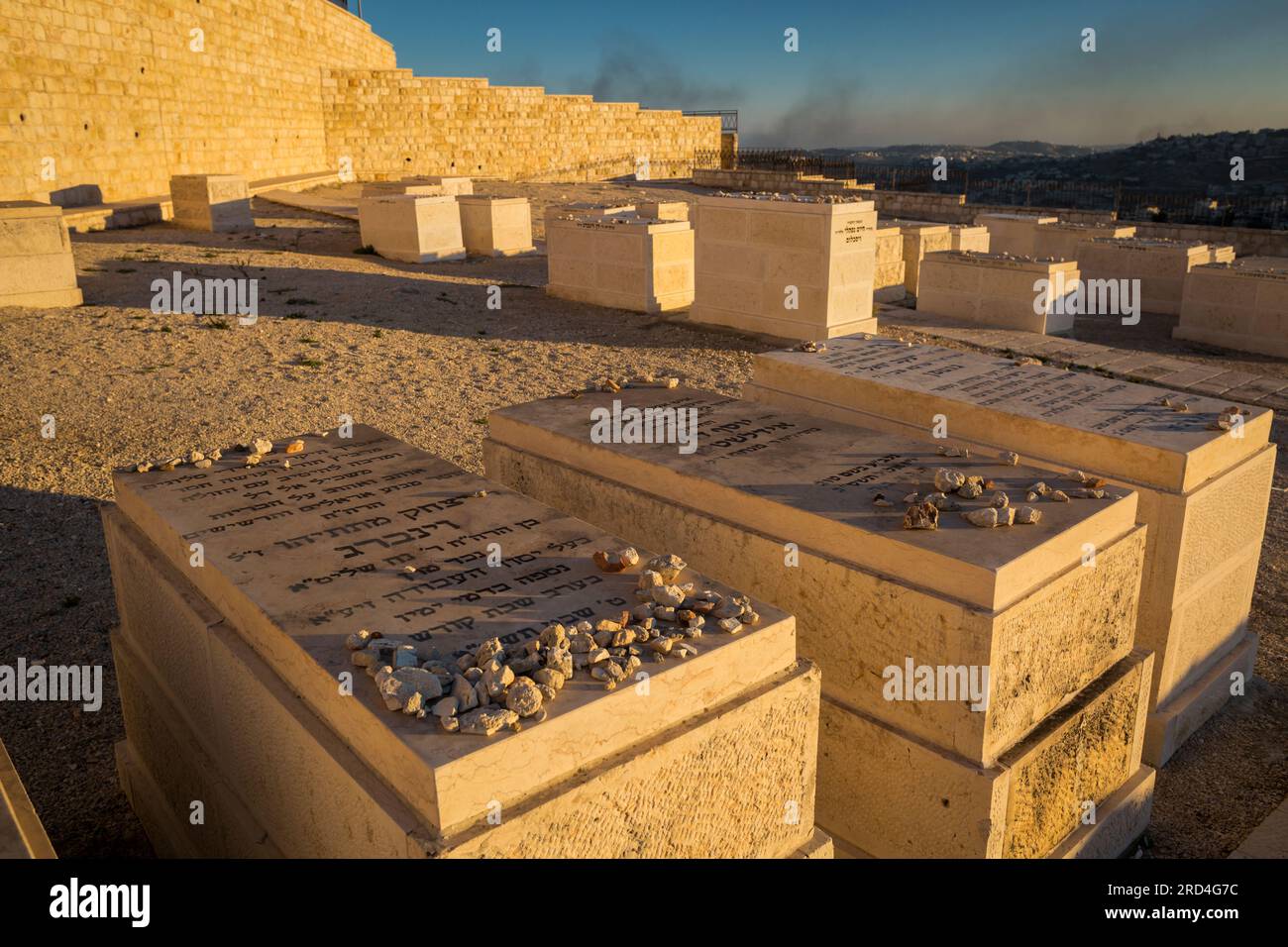 Horizontal close-up view of some of the graves of the Mount of Olives ...