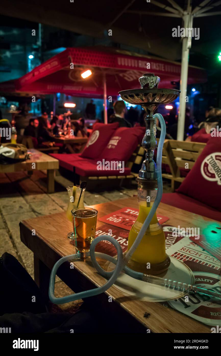 Vertical night view of a shisha in a pub terrace of Western Jerusalem ...