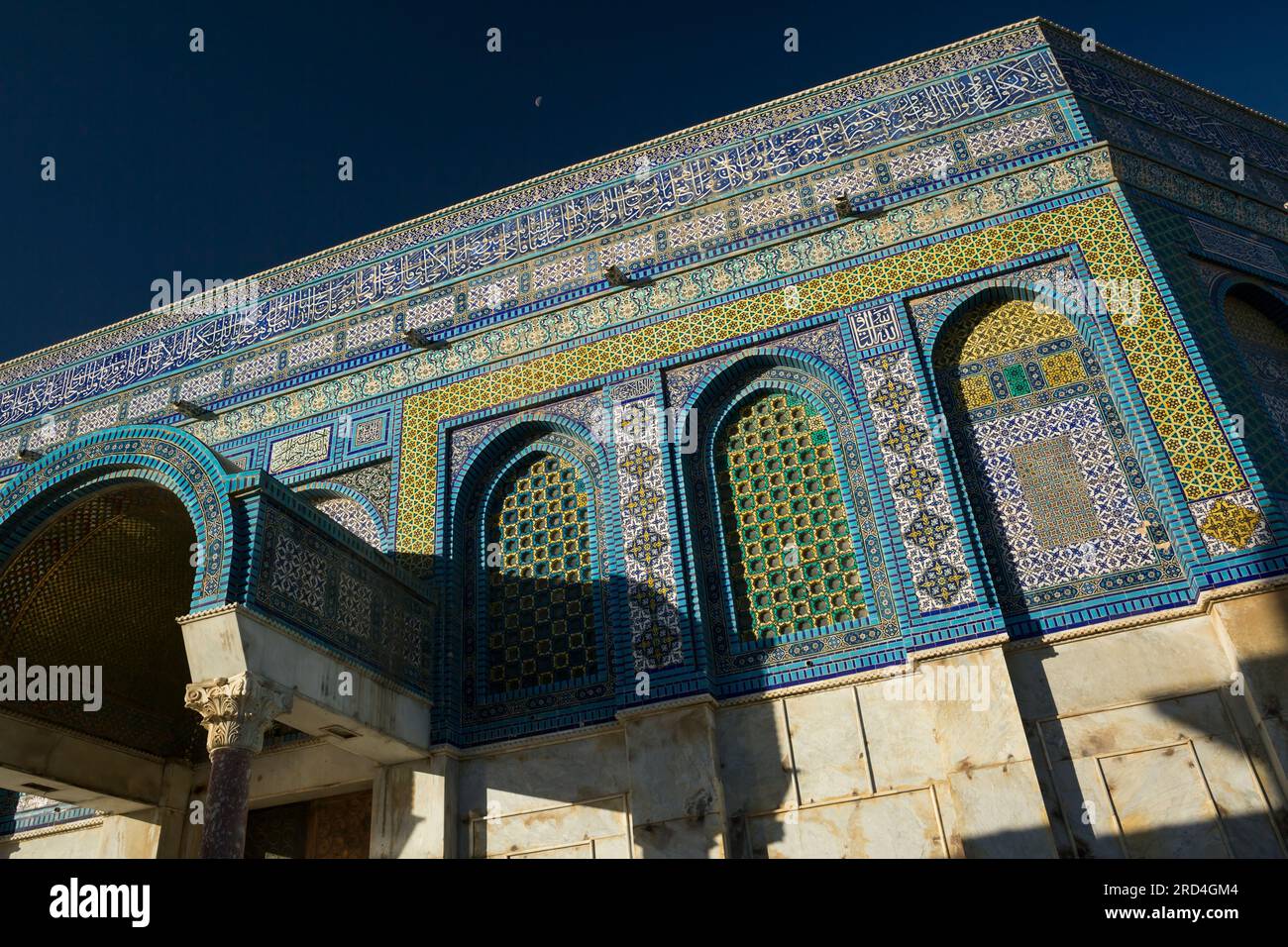 Horizontal slanted view of the tiles of the Dome of the Rock on the ...
