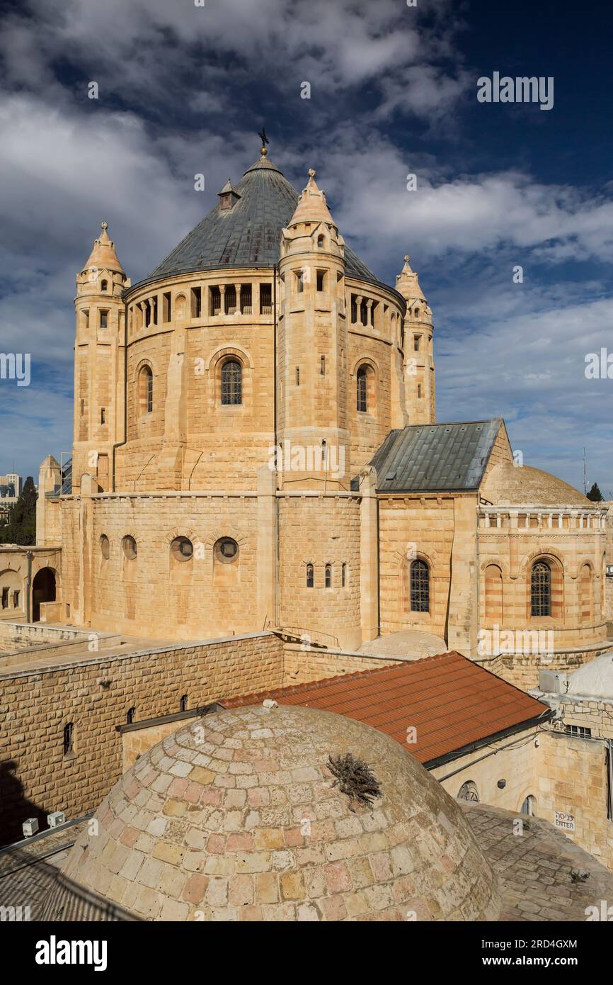 Vertical view of the Abbey of the Dormition in Mount Zion, Jerusalem ...