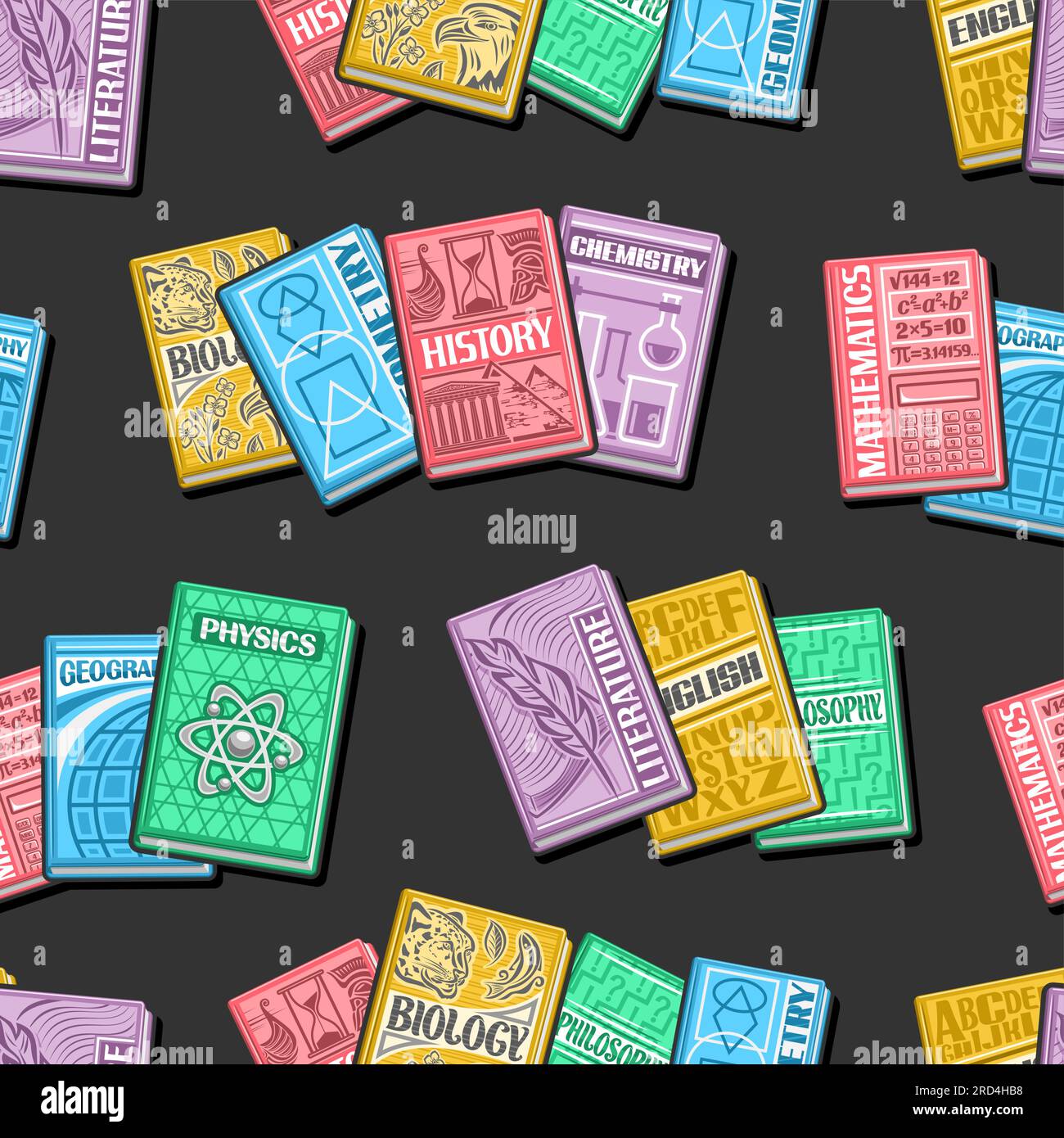 Vector Textbook Seamless Pattern, dark repeat background with ...