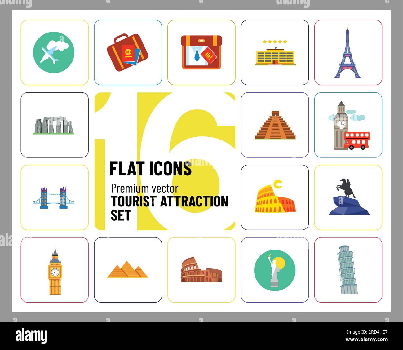 Tourist Attraction Icons Set Stock Vector Image & Art - Alamy