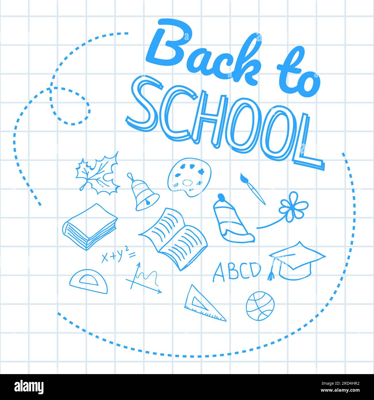 Back to school lettering on squared paper with hand drawings Stock ...