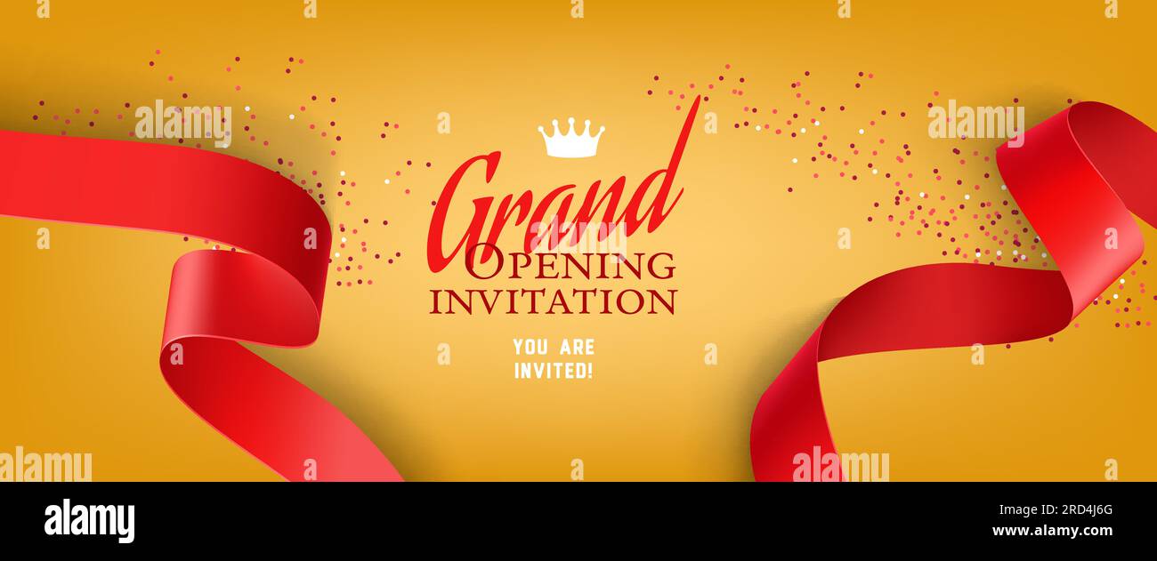 Grand opening invitation design with red ribbons, crown Stock Vector ...