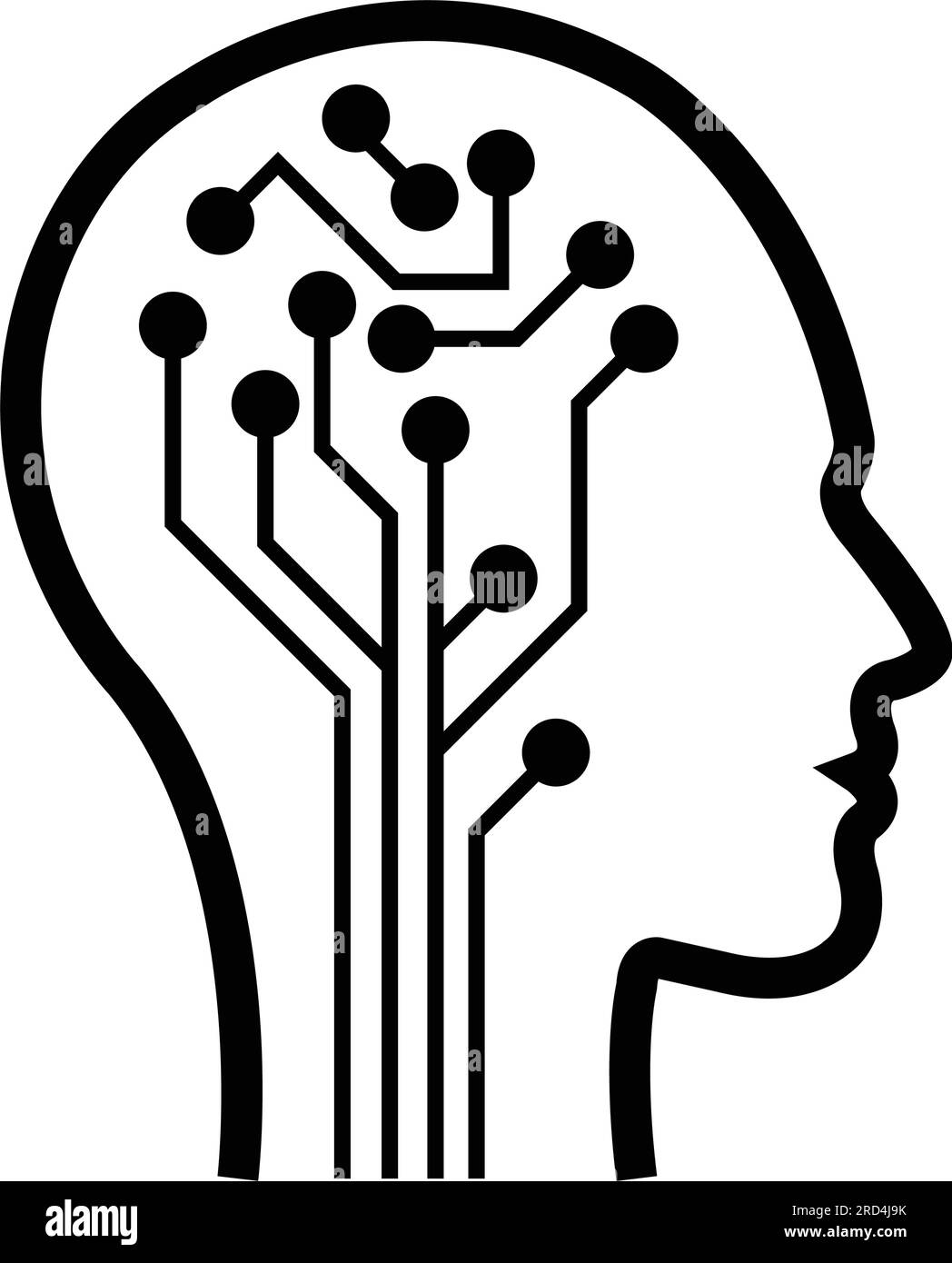 AI, Artificial intelligence icon of human face with a digital chip on brain for computer and ...