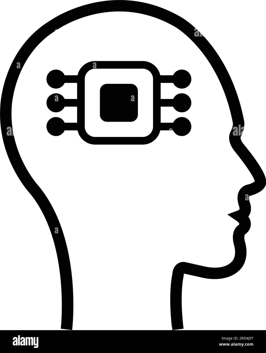 AI, Artificial intelligence icon of human face with a digital chip on brain for computer and ...