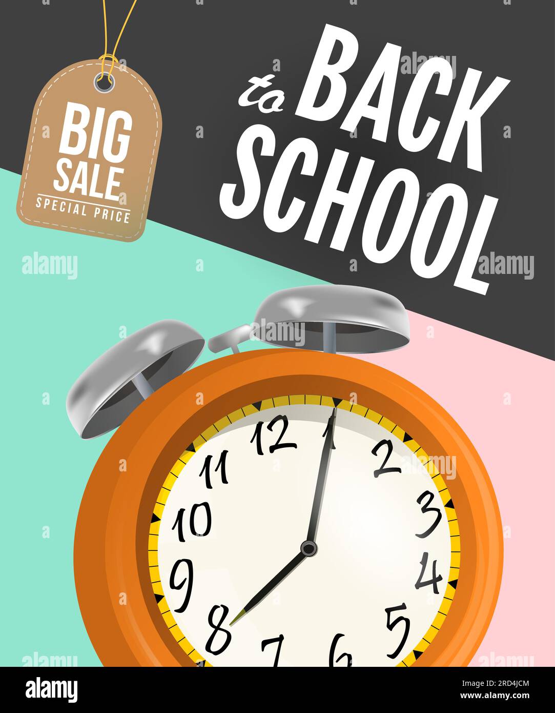 Back to school sale poster design with alarm clock and tag Stock Vector ...