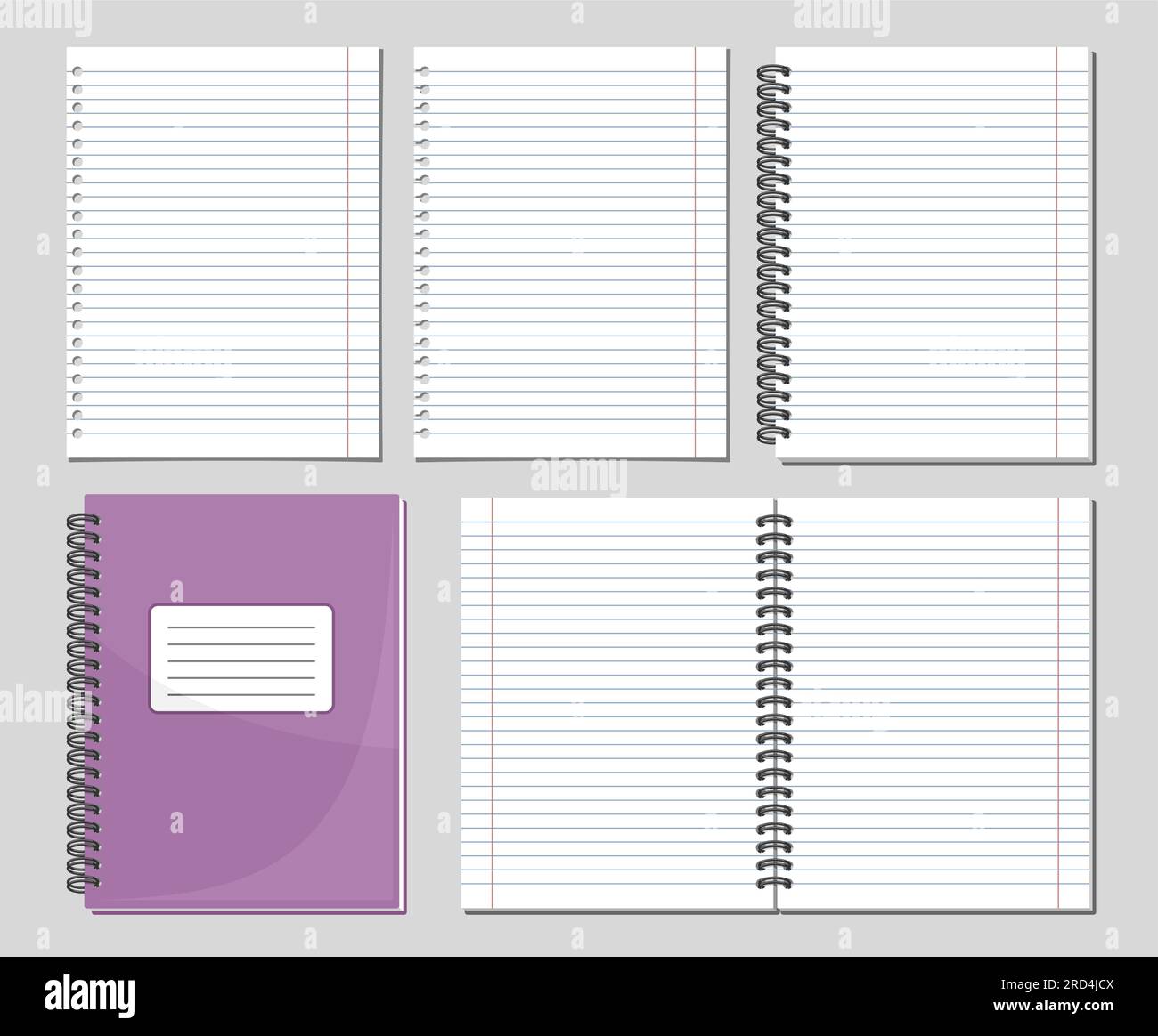 Vector Spiral Notebook Set, collection of 5 cut out illustrations of ...