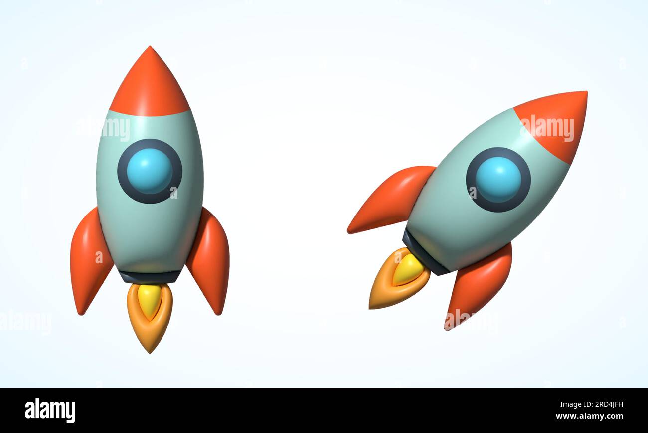 Inflated 3D Vector Retro Futuristic Rocket Launch Illustrations ...