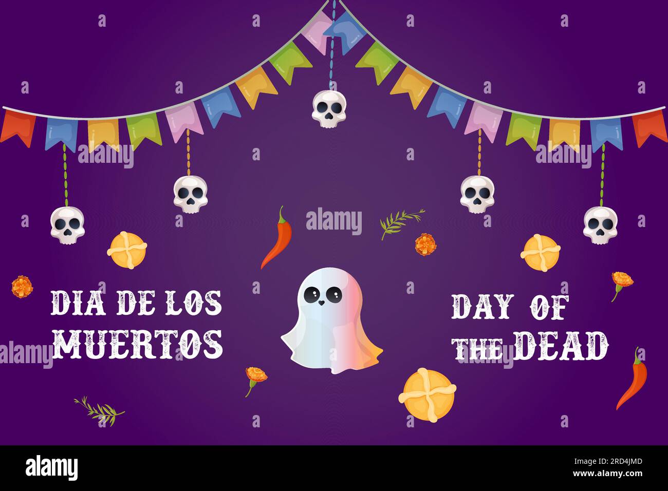 Day of the dead postcard. skull and flor de muerto,bread of the dead ...