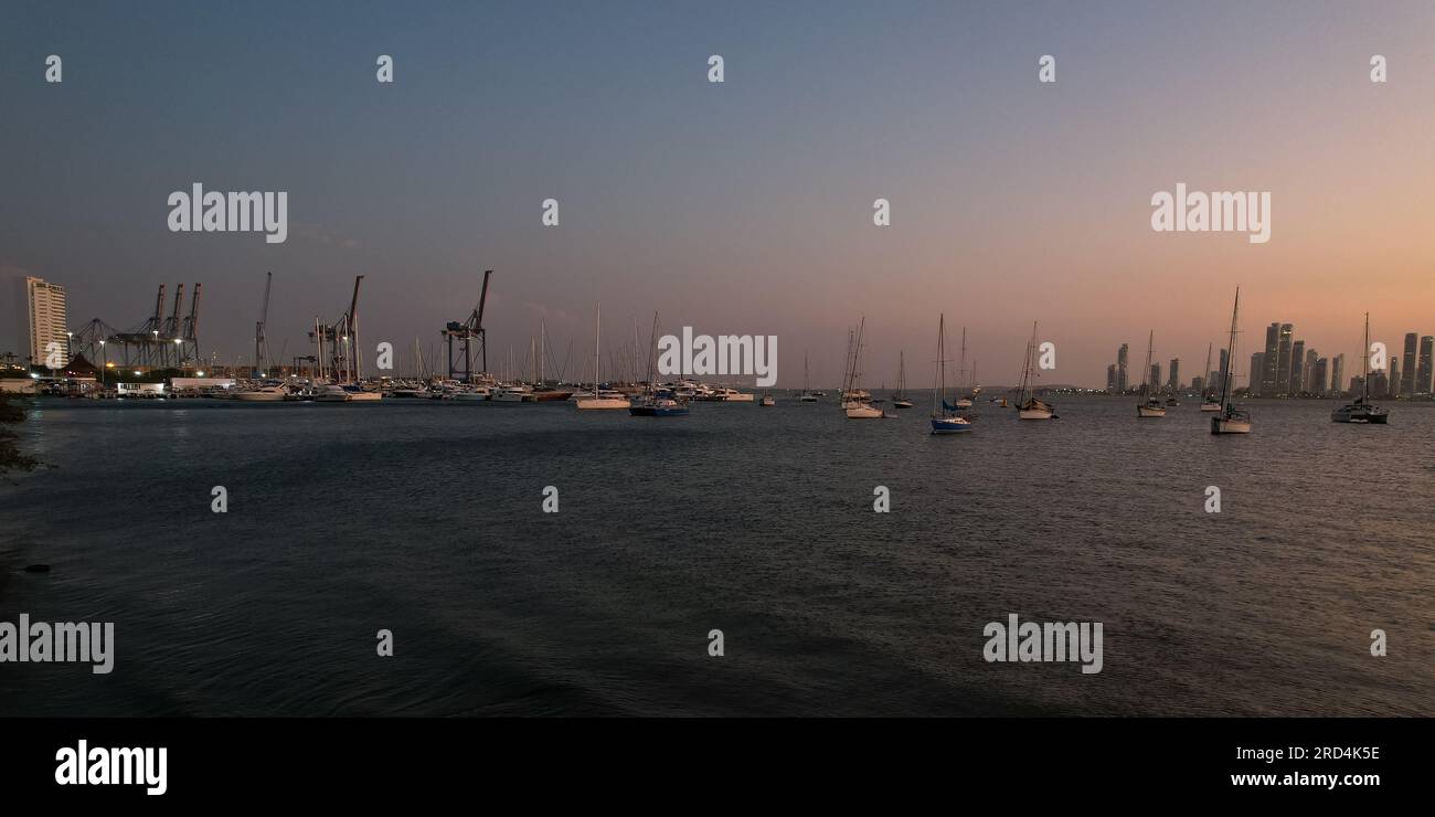 Panoramic View of the Boats in the Marina by the Bay with Cartagena ...