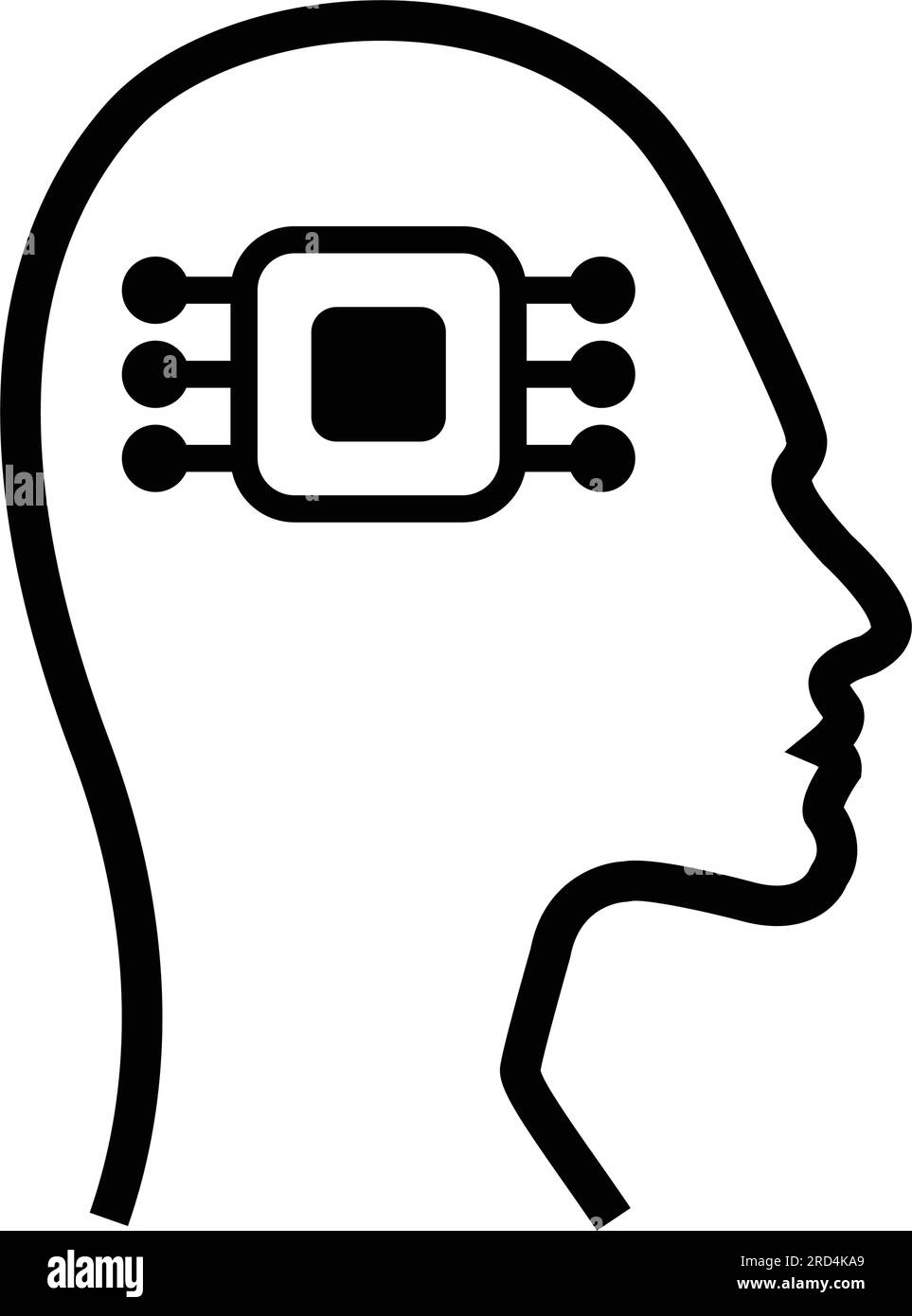 AI, Artificial intelligence icon of human face with a digital chip on brain for computer and ...