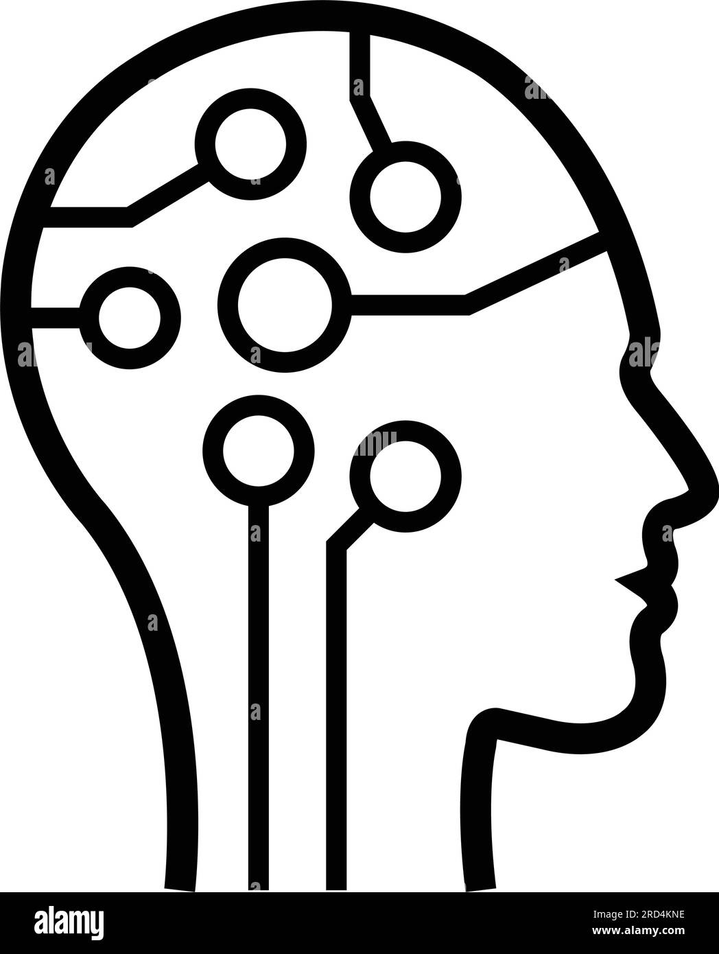 AI, Artificial intelligence icon of human face with a digital chip on brain for computer and ...