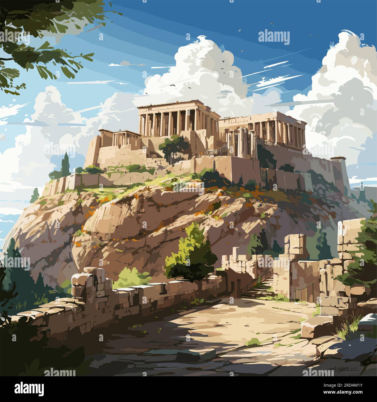 Acropolis. Acropolis hand-drawn comic illustration. Vector doodle style ...