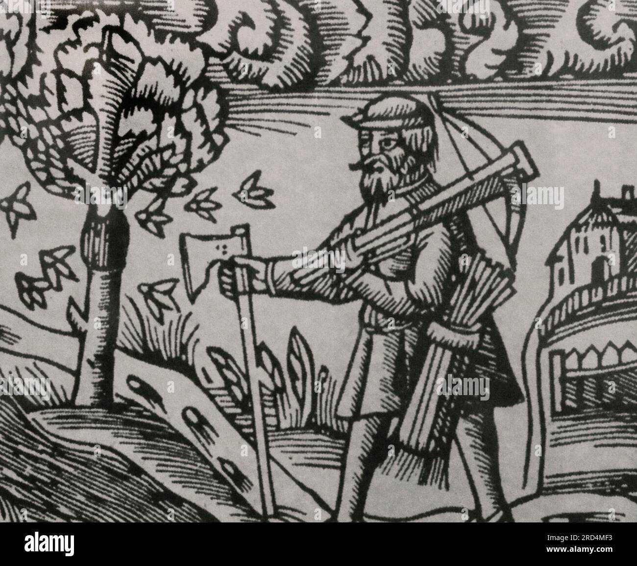 Peasant with axe, bow and arrows, 16th century, Woodcut of unknown ...
