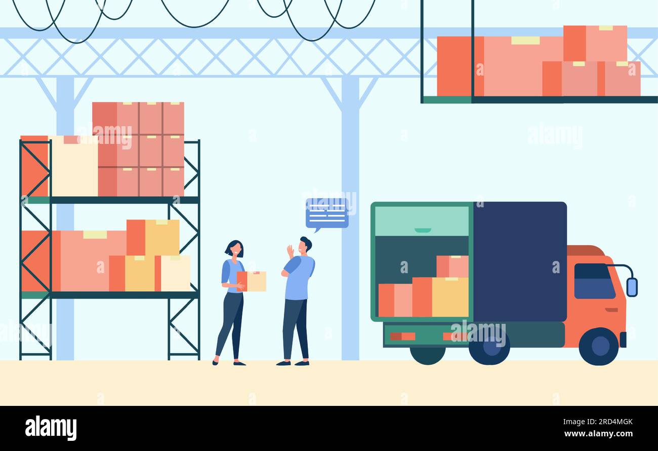 Logistics worker and courier loading truck Stock Vector Image & Art - Alamy