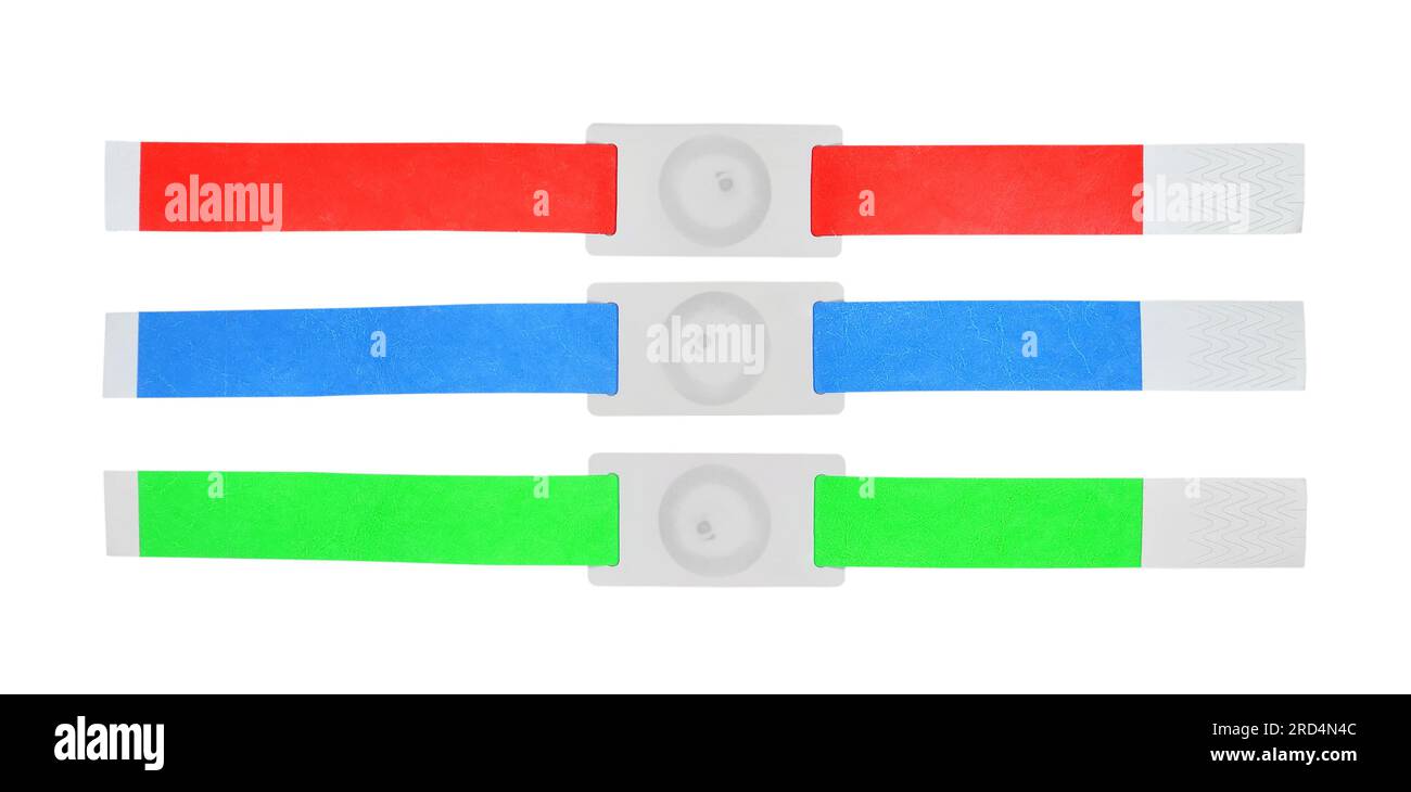 color rfid id bracelets on a white background Stock Photo - Alamy