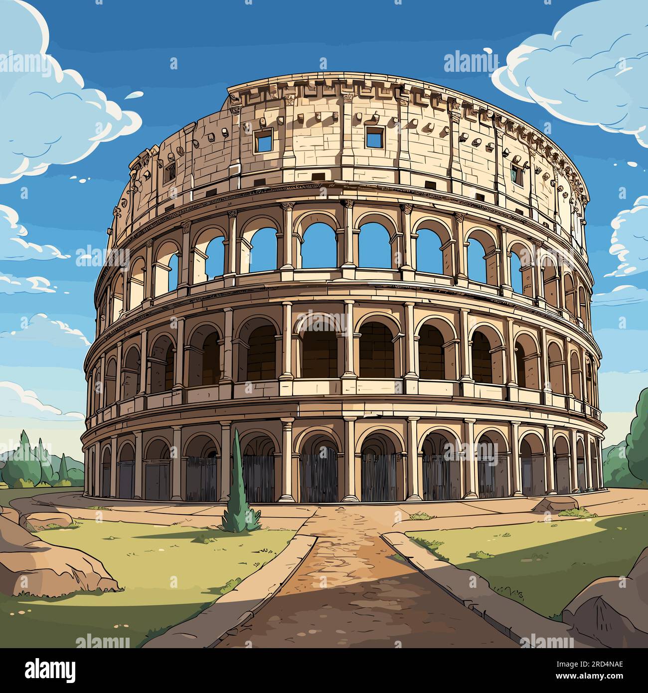 Colosseum. Colosseum hand-drawn comic illustration. Vector doodle style ...