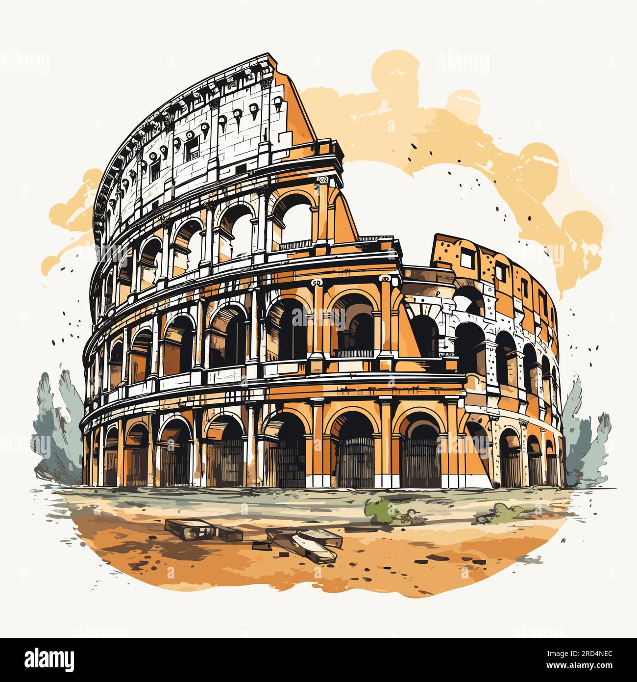Colosseum. Colosseum hand-drawn comic illustration. Vector doodle style ...